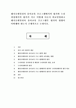 레지오에밀리아 유아교육 프로그램에서의 평가와 누리과정에서의 평가가 어떻게 다른지 비교설명하고 레지오에밀리아 유아교육 프로그램은 평가의 방향이 어떠해야 하는지 구체적으로 논하시오.-1페이지