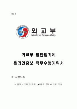 외교부 일반임기제 온라인홍보 직무수행계획서, 온라인홍보 직무수행계획서, 외교부, 직무수행계획서-1페이지