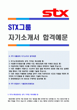 (STX그룹 자기소개서 합격자료) STX (공채/해외영업직) 자기소개서, 자소서 합격예문 + 면접후기/연봉정보 [STX자소서 합격샘플/STX합격자소서 첨삭항목/STX그룹 자소서] -1페이지