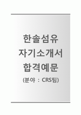 (한솔섬유자기소개서 + 면접기출문제) 한솔섬유(CRS팀) 자기소개서 합격예문 [한솔섬유자소서한솔섬유채용지원동기첨삭항목]-1페이지