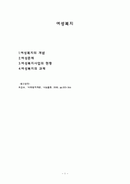 사회복지개론, 저자(표갑수), 나남출판, 여성복지 요약 보고서 - 여성복지의 개념, 여성문제, 여성복지사업의 현황, 여성복지의 과제-1페이지