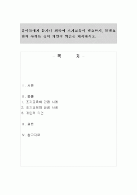 유아들에게 문자나 외국어 조기교육이 필요한지, 불필요한지 사례를 들어 개인적 의견을 제시.-1페이지