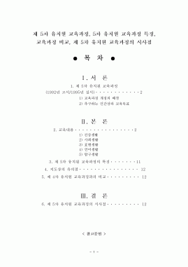 제 5차 유치원 교육과정, 5차 유치원 교육과정 특징, 교육과정 비교, 제 5차 유치원 교육과정의 시사점-1페이지