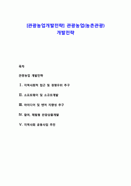 [관광농업개발전략] 관광농업(농촌관광) 개발전략 (지역사회적 접근 및 경쟁우위 추구, 소프트웨어 및 소규모개발, 아이디어 및 벤처 지향성 추구, 참여-체험형 관광상품개발, 지역사회 공동사업 추진)-1페이지