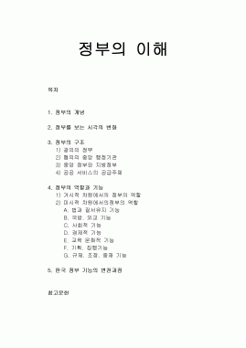 [행정학개론] 정부의 이해 - 정부의 개념, 정부를 보는 시각의 변화, 정부의 구조, 정부의 역할과 기능, 한국 정부 기능의 변천과정-1페이지