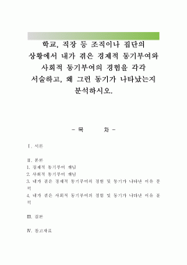 학교, 직장 등 조직이나 집단의 상황에서 내가 겪은 경제적 동기부여와 사회적 동기부여의 경험을 각각 서술하고, 왜 그런 동기가 나타났는지 분석.-1페이지