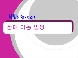 [입양문제] 장애 아동 입양 - 장애아동 입양의 실태와 제도적 측면, 문제점, 나아가야 할 방향 제언 (입양 기관 방문보고서 포함).PPT자료-1페이지