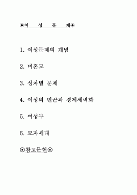 여성문제(미혼모, 성차별, 여성빈곤, 여성부, 모자세대) 보고서-1페이지