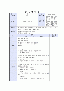 만5세) [어린이집 활동계획안 - 수업지도안] 주제 : 봄 / 활동형태 : 대집단 / 활동명 : 꿀벌이 되어보아요. - 도입,전개,정리,평가-1페이지