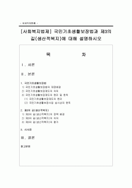 사회복지법 : [사회복지법제] 국민기초생활보장법과 제3의 길(생산적복지)에 대해 설명하시오-1페이지