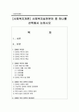 [사회복지개론] 사회복지실천분야 중 하나를 선택해서 논하시오 [장애인 복지]-1페이지