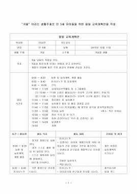 겨울 이라는 생활주제로 만 5세 유아들을 위한 일일 교육계획안을 작성 -생활 주제 겨울, 소주제 겨울철 생활,학급명-1페이지