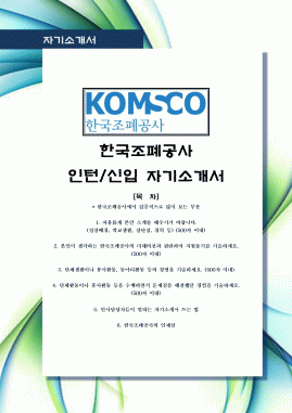 한국조폐공사(KOMSCO) 최신 항목에 맞춰 인사 경험자가 작성한 최고의 자기소개서-1페이지