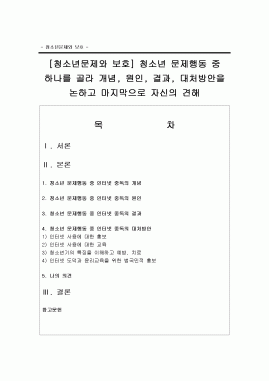 [청소년문제와 보호] 청소년 문제행동 중 하나를 골라 개념,  원인,  결과,  대처방안을 논하고 마지막으로 자신의 견해 - 문제행동-1페이지