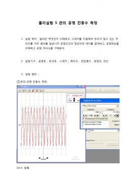 [물리실험 5] 관의 공명 진동수 측정 (결과) 음파란 무엇인지 이해하고, 스피커를 이용하여 주파수를 가진 음파를 발생시켜 공명조건과 정상파의 의미를 알아보고, 공명현상을 이해하고 공명 주파수를 구해본다. -1페이지