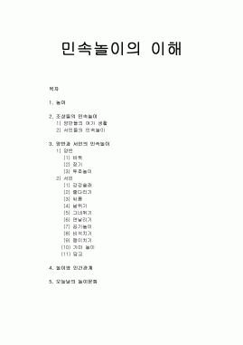 민속놀이의 이해 - 놀이의 개념, 조상들의 민속놀이, 양반과 서민의 민속놀이, 놀이와 인간관계, 오늘날의 놀이문화-1페이지