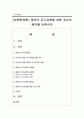 [보육학개론] 영유아 조기교육에 대한 자신의 생각을 논하시오 (조기교육)-1페이지