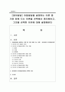 [영아발달] 아동발달을 설명하는 이론 중 가장 맘에 드는 이론을 선택해서 정리해보고,  그것을 선택한 이유에 대해 설명해본다 : 인지발달이론-1페이지