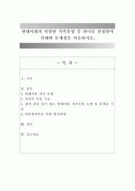 현대사회의 다양한 가족유형 중 하나를 선정하여 실태와 문제점을 서술.-1페이지