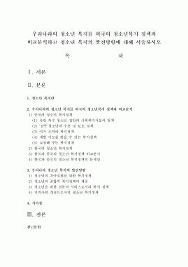 우리나라의 청소년 복지를 외국의 청소년복지 정책과 비교분석하고 청소년 복지의 발전방향에 대해 서술 - 청소년복지-1페이지