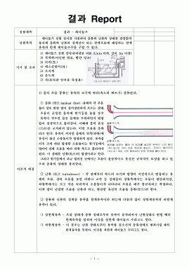 응용화학기초 실험 - 레이놀즈 실험 : 레이놀즈 실험 장치를 사용하여 층류와 난류의 상태를 관찰함과 동시에 층류와 난류의 경계선이 되는 한계흐름에 해당하는 한계 유속과 한계 레이놀즈수를 구할 수 있다-1페이지