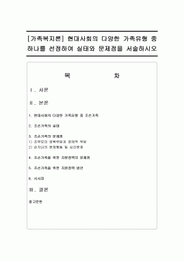 [가족복지론] 현대사회의 다양한 가족유형 중 하나를 선정하여 실태와 문제점을 서술하시오-1페이지