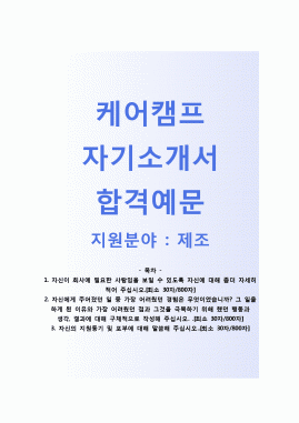 (케어캠프 자기소개서 + 면접기출문제) 케어캠프(제조) 자기소개서 우수예문 [케어캠프자소서지원동기첨삭항목]-1페이지