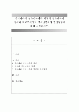 우리나라의 청소년복지를 외국(미국)의 청소년복지 정책과 비교분석하고 청소년복지의 발전방향에 대해 서술하시오.-1페이지