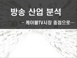 방송 산업 분석 - 케이블TV시장 중점으로 (산업의 현황, 산업의 구조, 산업의 법과구조, 산업의 시계열 구조, IPTV, 케이블TV 산업의 구조, SO와 PP와의 관계).pptx-1페이지