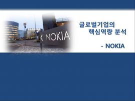 글로벌기업의 핵심역량 분석 - NOKIA(노키아) (핵심역량의 개념, NOKIA 소개, 핵심역량, 실패 & 현황, 시사점).pptx-1페이지