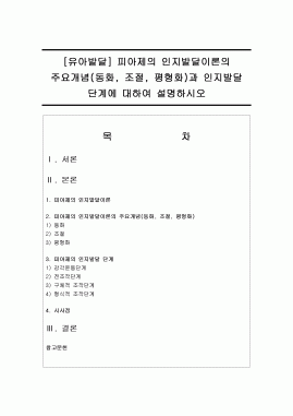 [유아발달] 피아제의 인지발달이론의 주요개념(동화,  조절,  평형화)과 인지발달 단계에 대하여 설명하시오 - 피아제(Jean Piaget)-1페이지