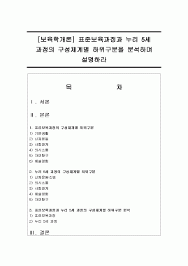 [보육학개론] 표준보육과정과 누리 5세 과정의 구성체계별 하위구분을 분석하며 설명하라 [표준보육과정]-1페이지