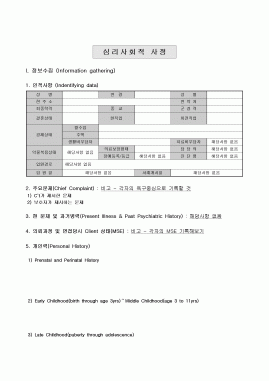 정신보건사회복지-심리사회적사정 양식-1페이지