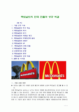 맥도날드(McDonald`s)의 한국 진출과 성공 비결 (맥도날드의 회사 역사와 위기, 광고, 맥도날드의 마케팅전략 분석 , SWOT, 4P, 맥도날드의 한국 진출, 맥도날드의 성공 비결)-1페이지