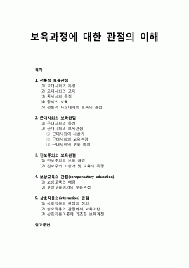 [보육과정] 보육과정에 대한 관점의 이해 (전통적 보육관점, 근대사회의 보육관점, 진보주의의 보육관점, 보상교육의 관점(compensatory education), 상호작용(interaction)의 관점)-1페이지