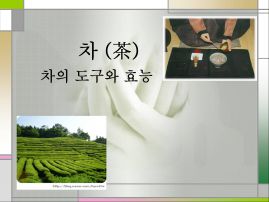 차(茶, 차의도구와 효능, 차나무, 차의분류, 덖음차, 증제차, 녹차의재취, 차의성분과효능, 차의도구) PPT, 파워포인트 발표-1페이지