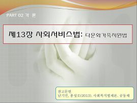 다문화가족지원법,사회서비스법, 의의, 입법배경,급여, 전달체계, 사회복지법제론, 남기민저, 공동체,PPT, 파워포인트-1페이지