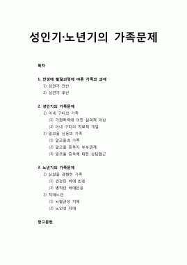 [가족상담 및 치료] 성인기·노년기의 가족문제 - 성인기의 가족문제 및 노년기의 가족문제에 대한 이해 (전생애 발달과정에 따른 가족의 과제, 성인기의 가족문제, 노년기의 가족문제)-1페이지