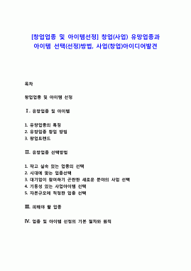 [창업업종 및 아이템선정]창업(사업) 유망업종과 아이템 선택(선정)방법, 사업(창업)아이디어발견-1페이지