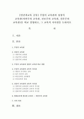 [인간과교육 공통] 주입식 교육관과 성장식 교육관(자연주의 교육관,  진보주의 교육관,  실존주의 교육관)을 비교 설명하고,  그 교육적 시사점을 논하시오 : 성장식 교육관-1페이지