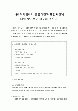 사회복지정책의 공공재원과 민간재원에 대해 알아보고 비교해 보시오 (공공부문의 재원, 민간부문의 재원)-1페이지