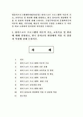 영유아프로그램개발과평가4공통) 하이스코프 프로그램 이론적 기초,교육목표,원리 설명, 한국 유아교육 현장에의 적용시 강약점 & 구성주의이론과 문화맥락주의 이론 배경과 이론가들 주장과 유사점과 차이점-1페이지