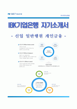 (IBK기업은행 자소서) IBK기업은행 (일반행원-개인금융) 자기소개서,면접기출문제,IBK기업은행합격자기소개서,IBK기업은행자소서항목,IBK핵심가치,이력서-1페이지