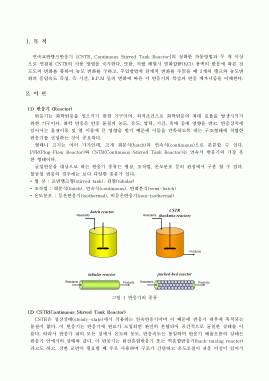 연속교반탱크반응기 (CSTR : Continuous Stirred Tank Reactor) (목적, 이론, 실험 장치, 실험 방법, 실험 결과)-1페이지