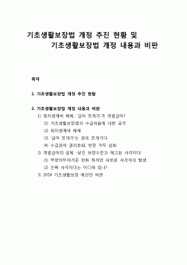 기초생활보장법 개정 추진 현황 및 기초생활보장법 개정 내용과 비판 (최저생계비 해체, ‘급여 쪼개기’, 개별급여의 실체, 낮은 보장수준과 예고된 사각지대, 예산안 비판)-1페이지