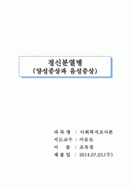 [사회복지] 정신건강론_정신분열병의 양성증상과 음성증상을 구분하여 설명하시오!-1페이지