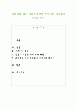 대학생을 위한 예비부부교육 프로그램 계획안을 작성-1페이지