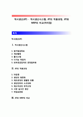 적시생산(JIT)- 적시생산시스템, JIT의 적용과정, JIT와 MRP의 비교(차이점)-1페이지