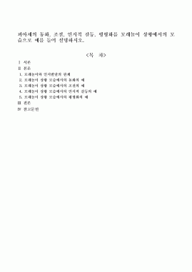 피아제의 동화, 조절, 인지적 갈등, 평형화를 모래놀이 상황에서의 모습으로 예를 들어 설명.-1페이지