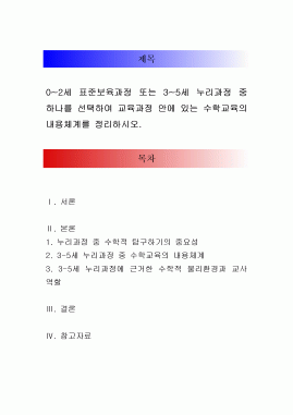 0~2세 표준보육과정 또는 3~5세 누리과정 중 하나를 선택하여 교육과정 안에 있는 수학교육의 내용체계를 정리-1페이지